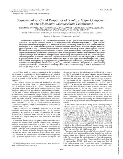 Pdf Sequence Of Xync And Properties Of Xync A Major Component Of The Clostridium Thermocellum