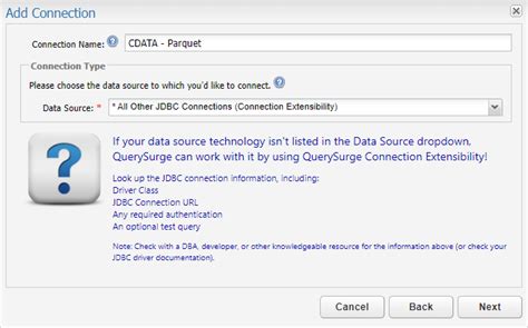 Connecting Querysurge To Parquet Files With The Cdata Parquet Jdbc