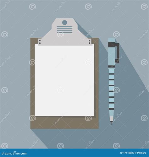 Paper Clipboard And A Pen Icon With Long Shadow Stock Vector