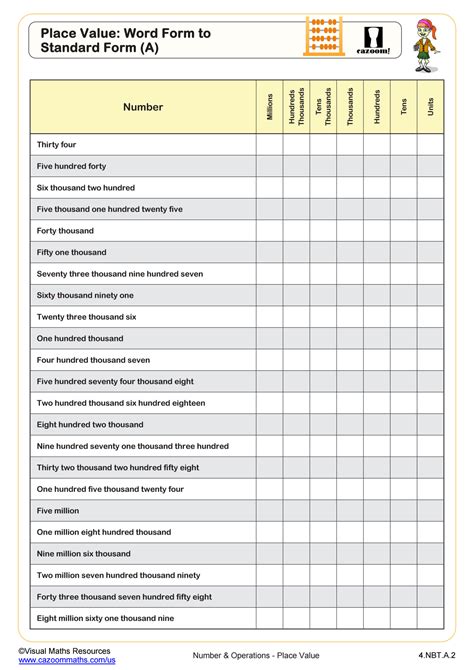 Place Value Word Form To Standard Form A Worksheet Pdf