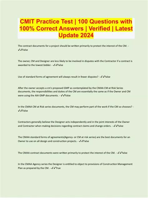 Cmit Practice Test 100 Questions With 100 Correct Answers Verified Latest Update 2024