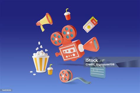 주위에 요소가 있는 3d 시네마 영화 컨셉 비디오 프로젝터 벡터 3차원 형태에 대한 스톡 벡터 아트 및 기타 이미지 3차원