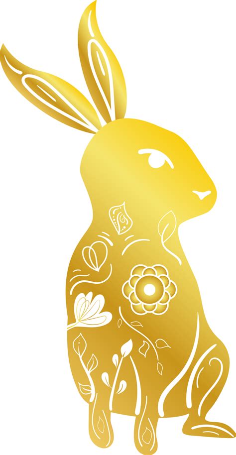 Chinese New Year Zodiac Gold Gradient Rabbit With White Floral Ornament