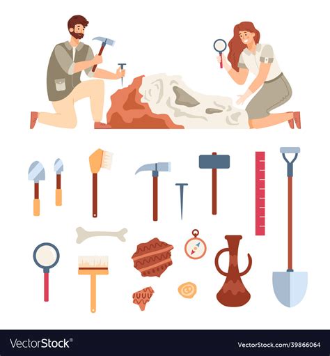 Tools For Archeology Excavations Ancient Artifact Vector Image