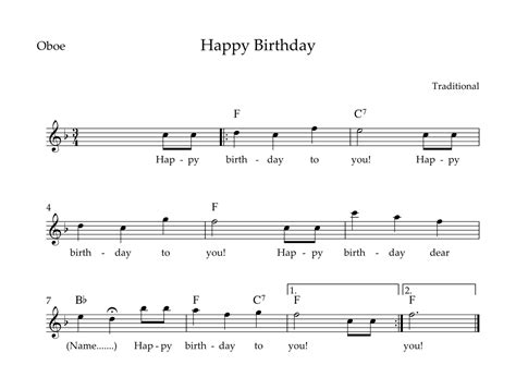 Oboe Happy Birthday Sheet Music At Ella Dierking Blog