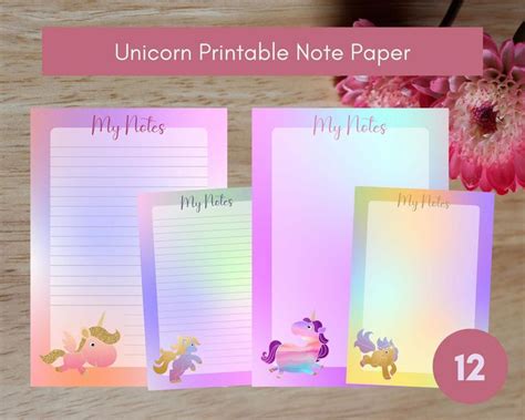Unicorn Printable Notebook Paper Lined Paper Unlined Notebook Paper Printable Notepad Paper