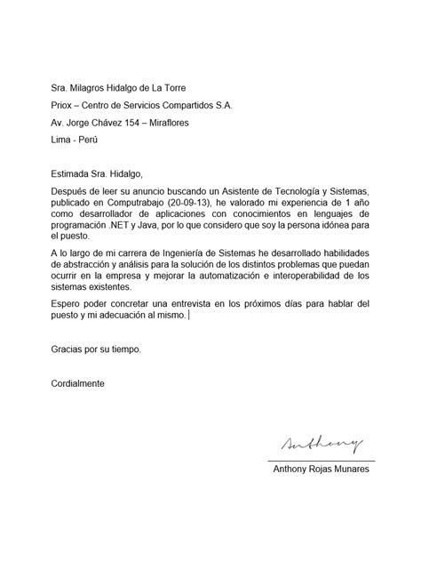 Carta De Presentacion Modelo Para Curriculum Riset