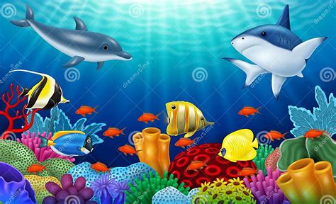 Mundo Subaquático Bonito Com Corais E Os Peixes Tropicais Ilustração Do Vetor Ilustração De