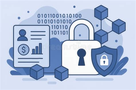 Digital Security Concept Illustration Featuring A Padlock Shield Binary Code And Financial