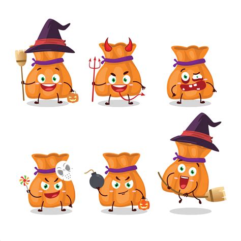 Halloween Expression Emoticons With Cartoon Character Of Orange Candy