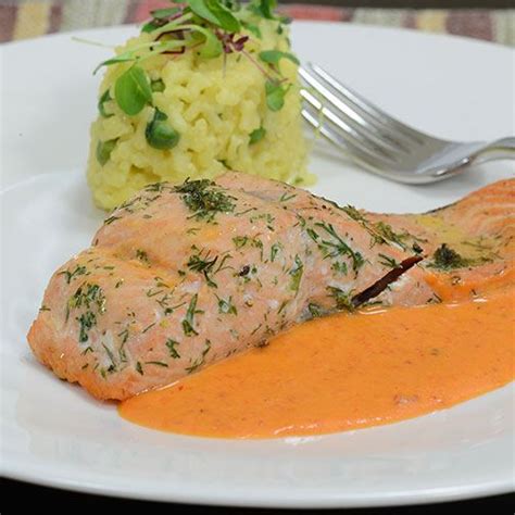 Baked Salmon And Saffron Risotto Recipe Gourmet Food World