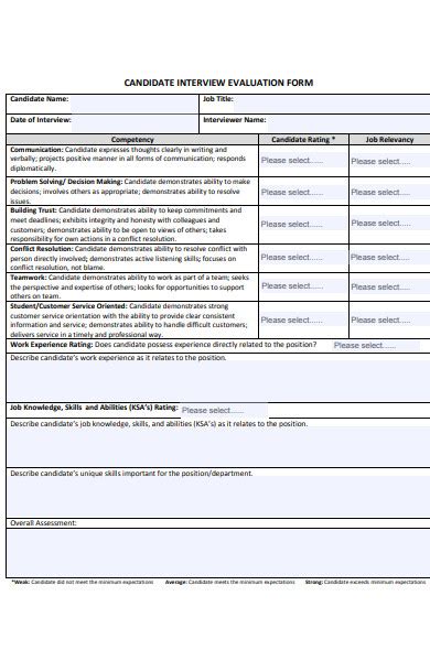 Free 25 Interview Evaluation Forms In Pdf Ms Word