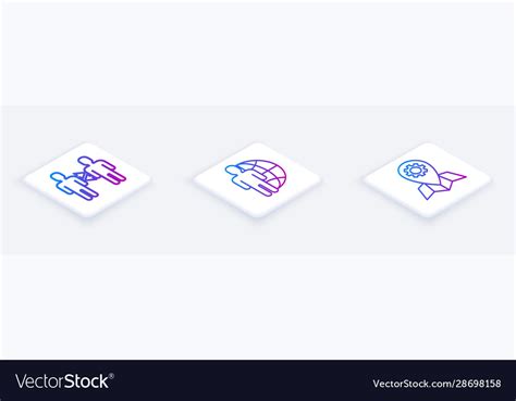 Set Isometric Line Project Team Base Globe Vector Image