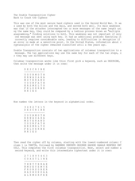 The Double Transposition Cipher Pdf Military Communications Security Technology