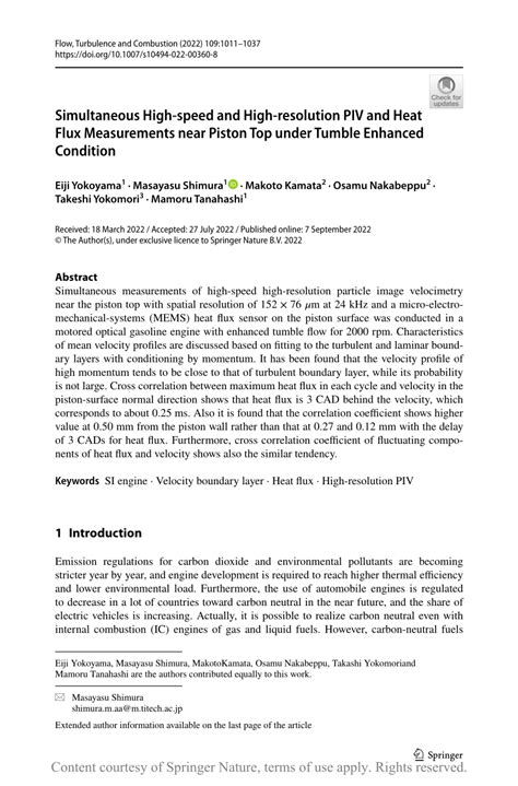 Simultaneous High Speed And High Resolution Piv And Heat Flux Measurements Near Piston Top Under