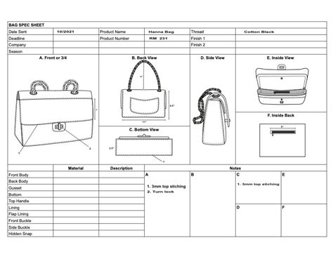 Bag Spec Sheet Behance