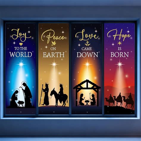 4pcs Christmas Nativity Large Window Clings Decorations Religious Jesus