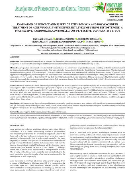 Pdf Evaluation Of Efficacy And Safety Of Azithromycin And Doxycycline In Treatment Of Acne