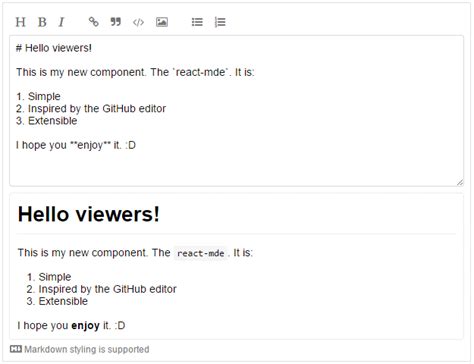 i just released react mde a github style markdown editor for react