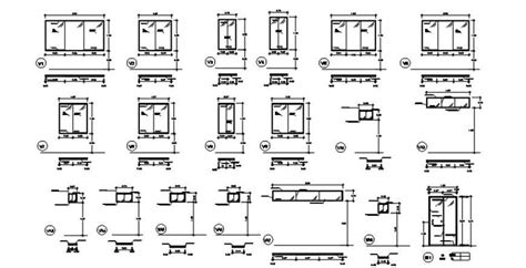 Multiple House Windows Elevation Blocks Drawing Details Dwg File