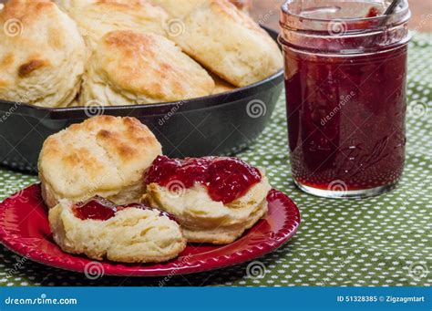 Fresh Baked Biscuits And Jam Or Preserves Stock Image Image Of Mason