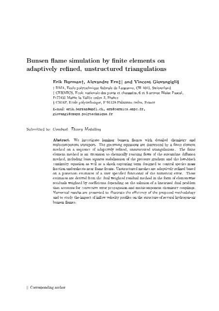bunsen flame simulation by finite elements on adaptively enpc
