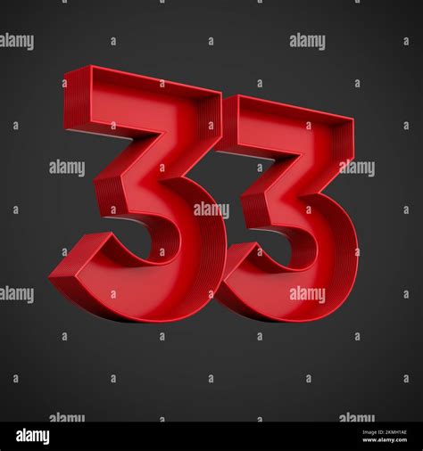 A 3d Rendering Of The Number Thirty Three In Red Over The Black Background 33 Icon Stock Photo