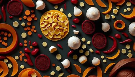Premium Ai Image Curry Ingredient Pattern Bold Colors And Textures