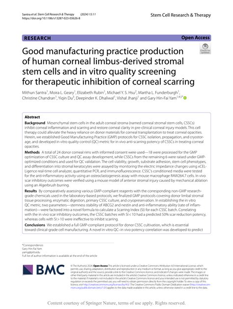 Pdf Good Manufacturing Practice Production Of Human Corneal Limbus
