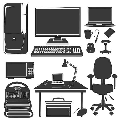 Equipamiento De Oficina De Silueta Sólo Color Negro Vector Premium