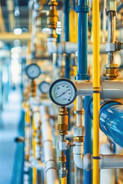 Pressure Gauge Measuring Pressure In Industrial Pipeline System Stock Image Image Of