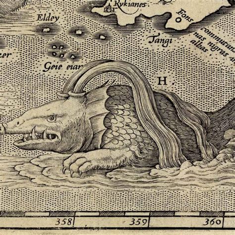 Sea Monster Map Art Medieval Sea Monster Art Print Sea Serpent