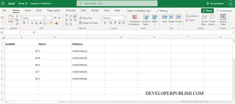 how to use unichar function in excel developer publish