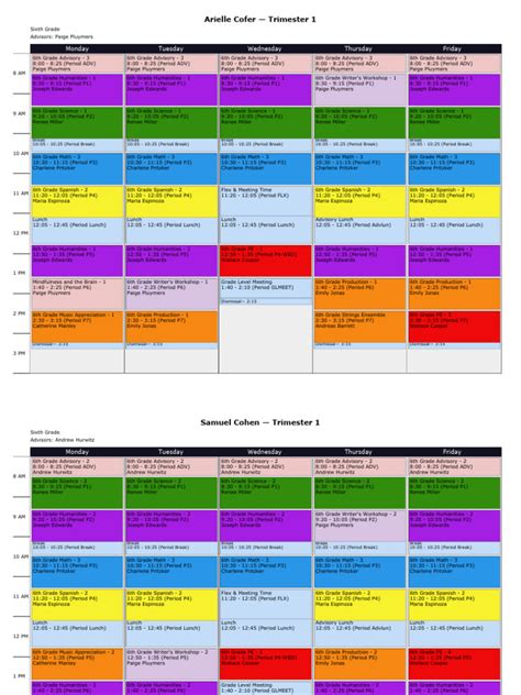 6th Grade Schedules Pdf Schools Educational Institutions