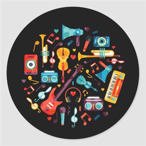 Funky Music Colorful Musical Instruments Classic Round Sticker Zazzle