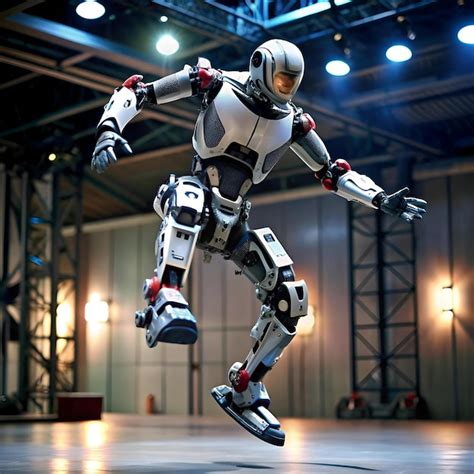 A Futuristic Robot In Mid Air Showcasing Dynamic Movement And Advanced Technology Premium Ai