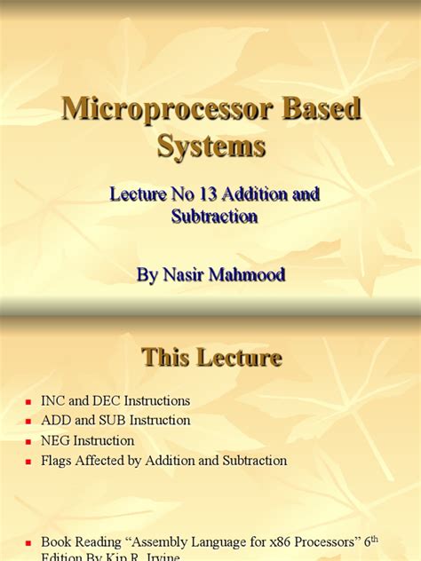 13 Microprocessor Systems Lecture No 13 Addition And Subtraction Pdf Office Equipment