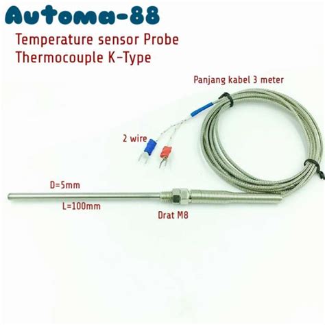 Jual Thermocouple K Type Temperature Sensor 10 Cm 100 Mm Kabel 3 Meter