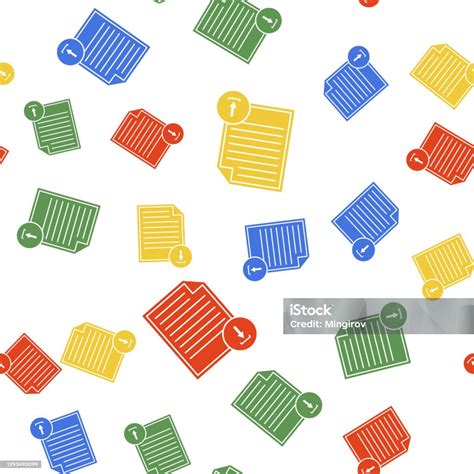 흰색 배경에 다운로드 기호 아이콘 격리 원활한 패턴색 문서 파일 문서 기호입니다 벡터 Crash Site에 대한 스톡 벡터 아트