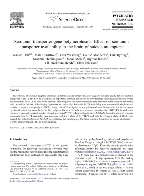 Pdf Effect Of Three Polymorphisms In The Serotonin Transporter Gene