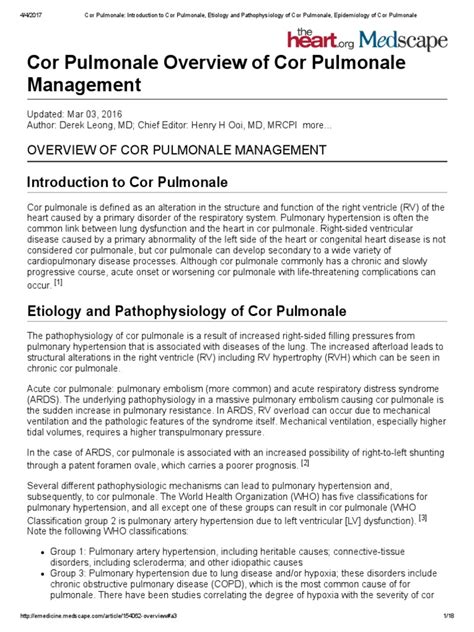 Cor Pulmonale Introduction To Cor Pulmonale Etiology And Pathophysiology Of Cor Pulmonale