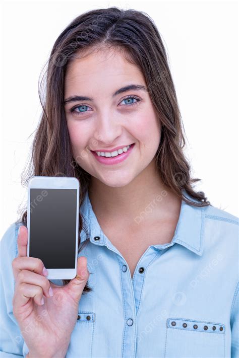 Beautiful Brownhaired Woman Flashing A Smile Towards The Camera While