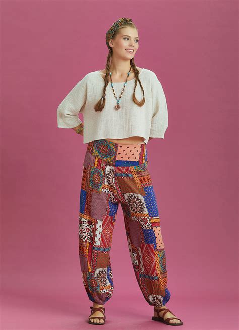 Blue Print Elastic Waist Harem Pants
