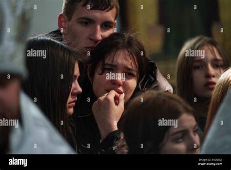 Classmates Cry During A Funeral Ceremony Of Kostiantyn Novik 16 And