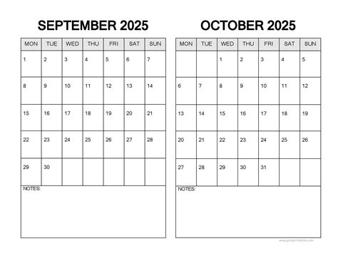 Free Printable September October 2026 Calendar Two Months