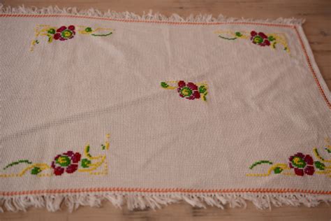 Vintage Hungarian Cross Stitch Tablecloth Hungarian Folk Art Etsy