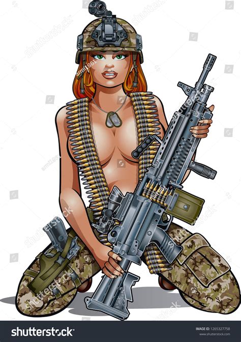 Sexy Army Girl Light Machine Gun Stock Vector Royalty Free 1265327758