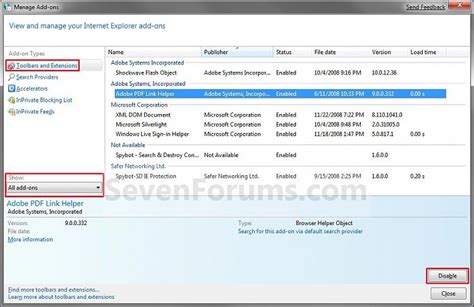 Internet Explorer Enable Or Disable Toolbars And Extensions Add Ons Tutorials