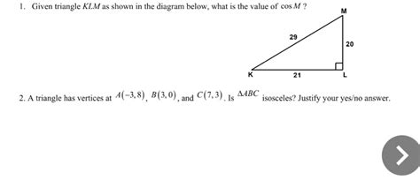 [solved] 1 given triangle klm as shown in the diagram below what is