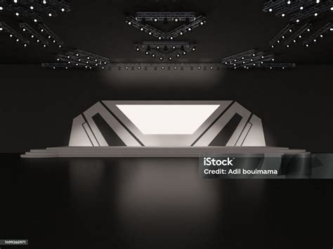 계단이 있는 미래 지향적인 하이테크 빈 무대 디자인을 이벤트합니다 정면도 프로젝션용 Led 스크린 및 천장 스포트라이트 시스템